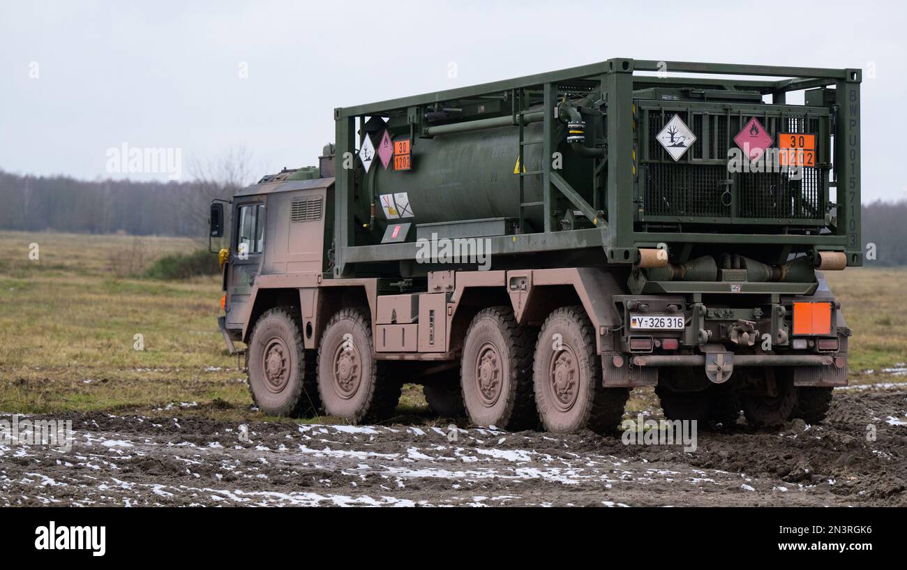 Gardelegen, Germany. 24th Jan, 2023. A Bundeswehr tanker truck drives ...