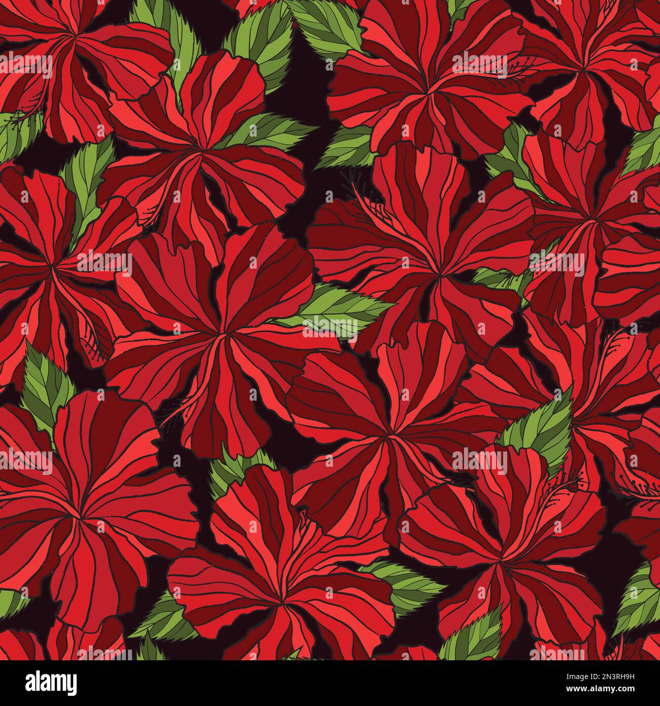 Hibiscus flower seamless pattern. Vector illustration Batik floral ...