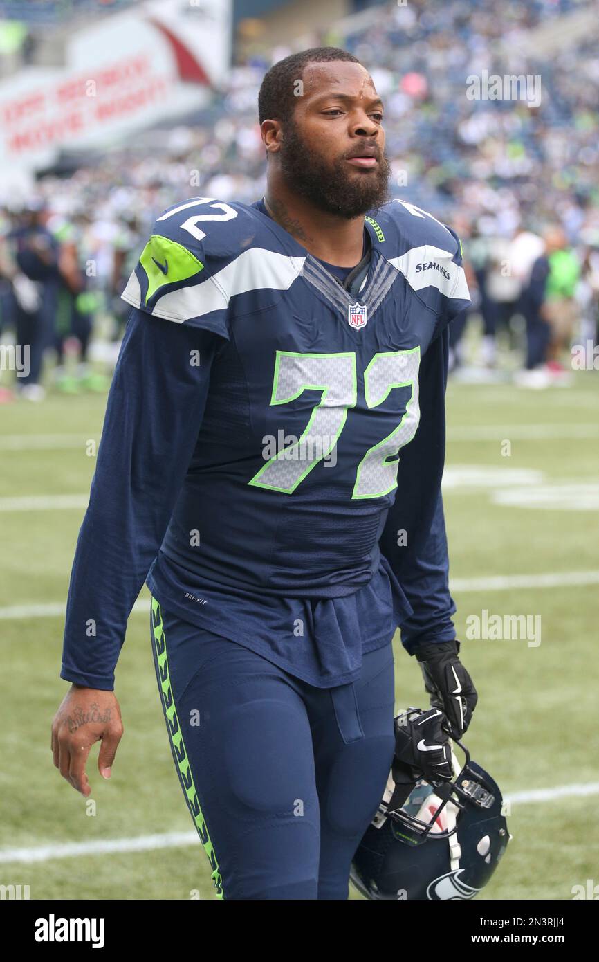 Seattle Seahawks defensive end Michael Bennett #72 before the game ...