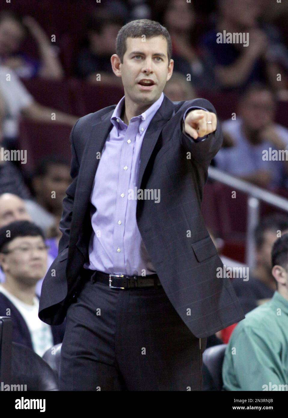 Boston Celtics coach Brad Stevens calls a play against the Philadelphia ...