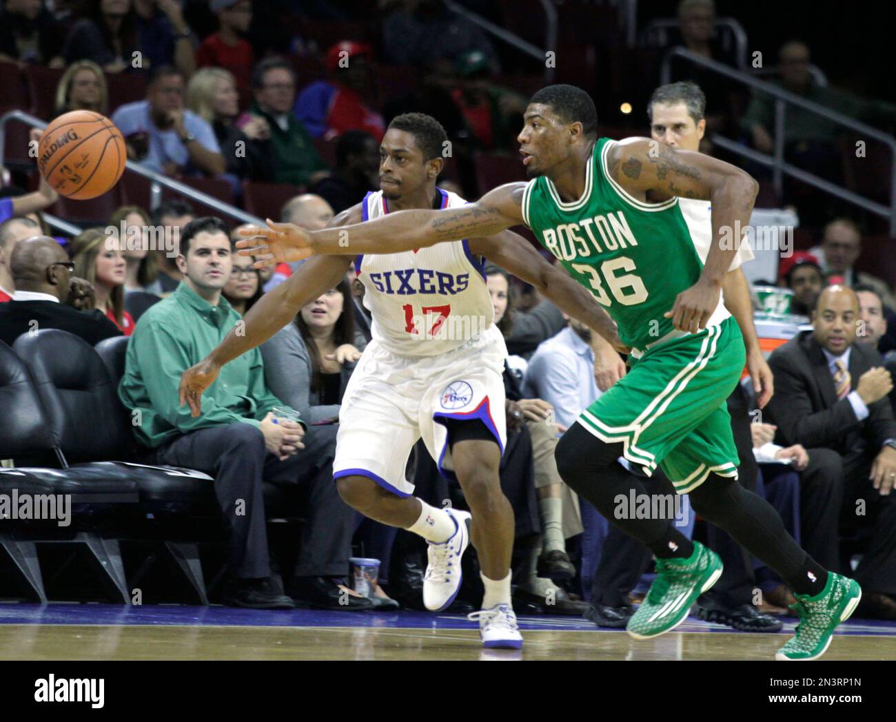 Boston Celtics' Marcus Smart (36) and Philadelphia 76ers' Casper Ware ...