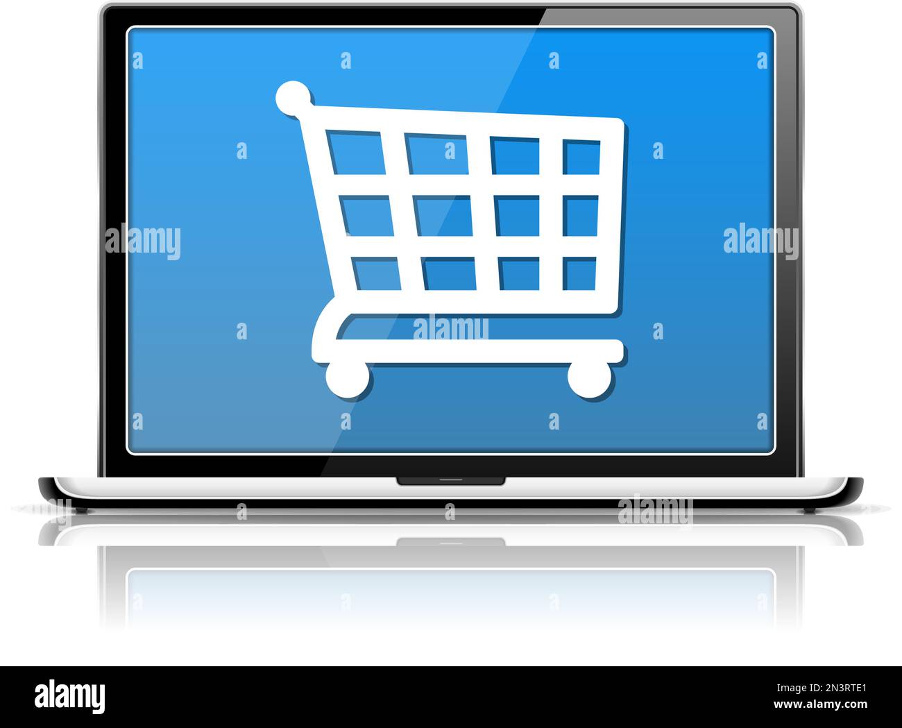 E-Commerce, laptop with icon of a shopping cart, vector eps10 ...