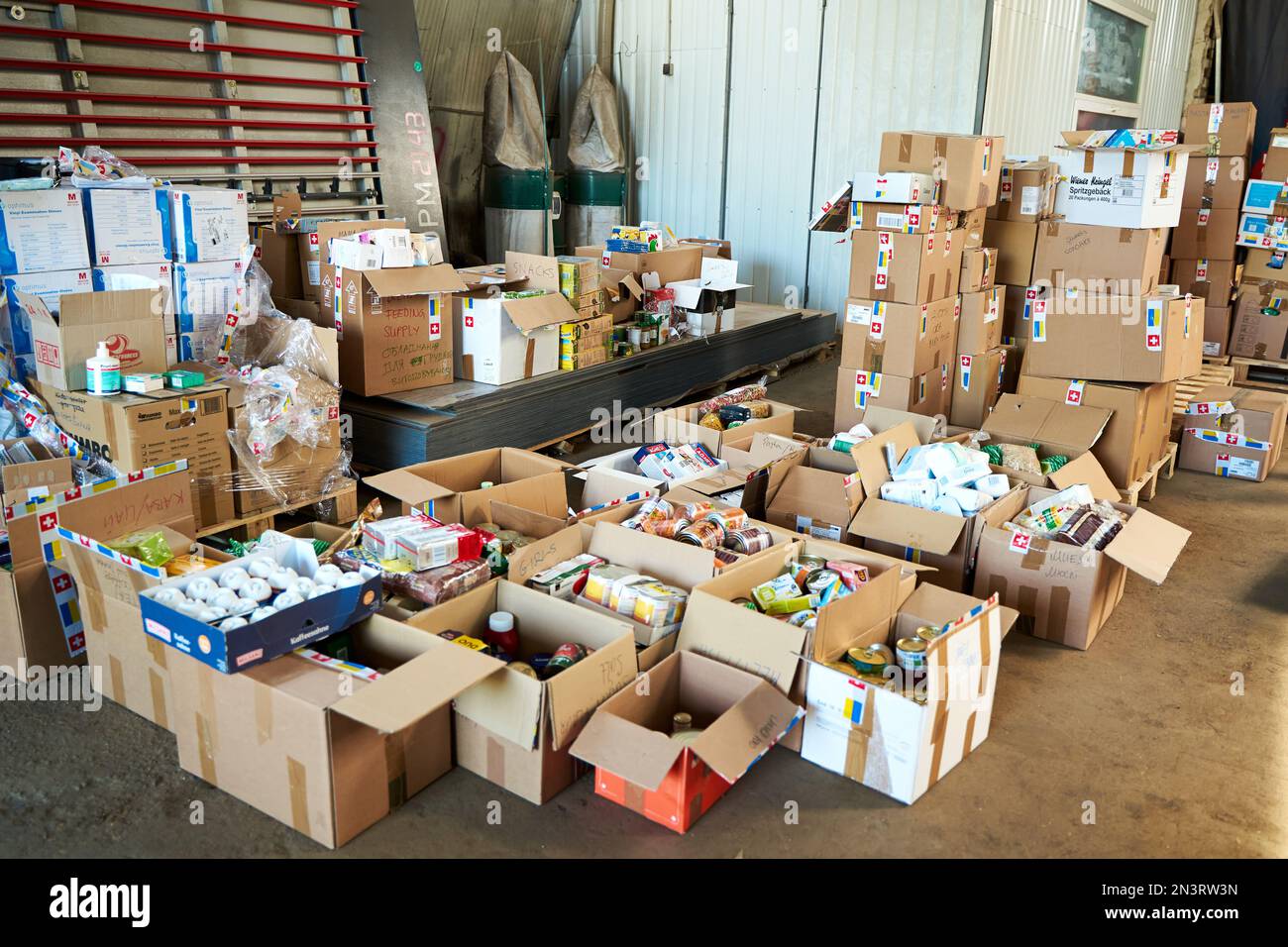 Food humanitarian aid for Ukraine sorted in parcels before send out to ...