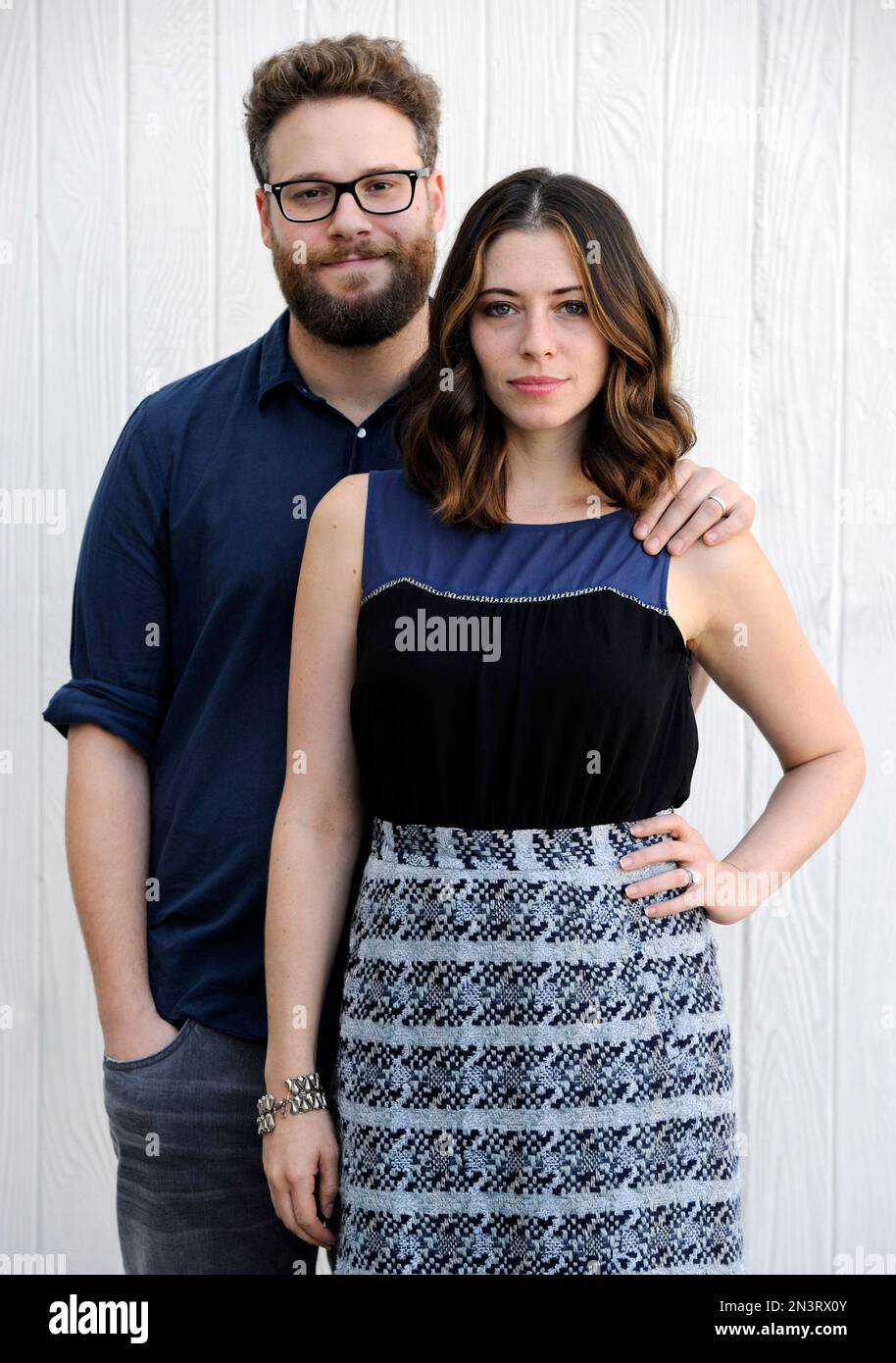 In this Monday, Oct. 13, 2014 photo, actors/writers Seth Rogen and his ...