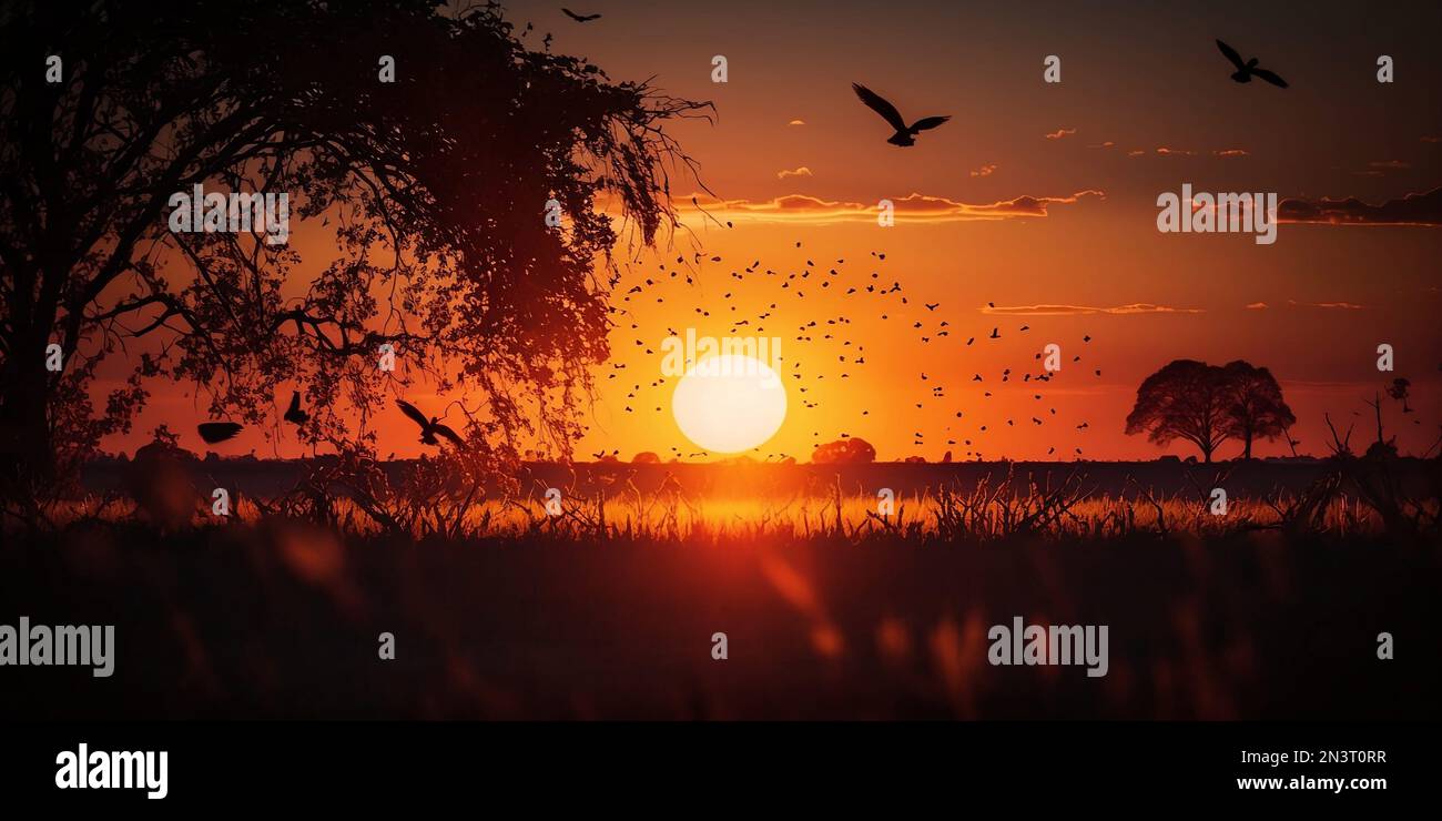 Serene Sunsetting over the Horizon: Captivating Wide Landscape ...