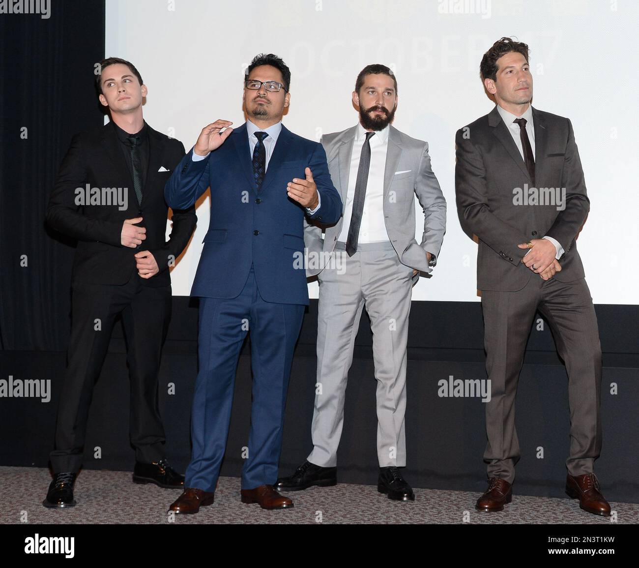Cast members, from left, Logan Lerman, Michael Pena, Shia LaBeouf and ...