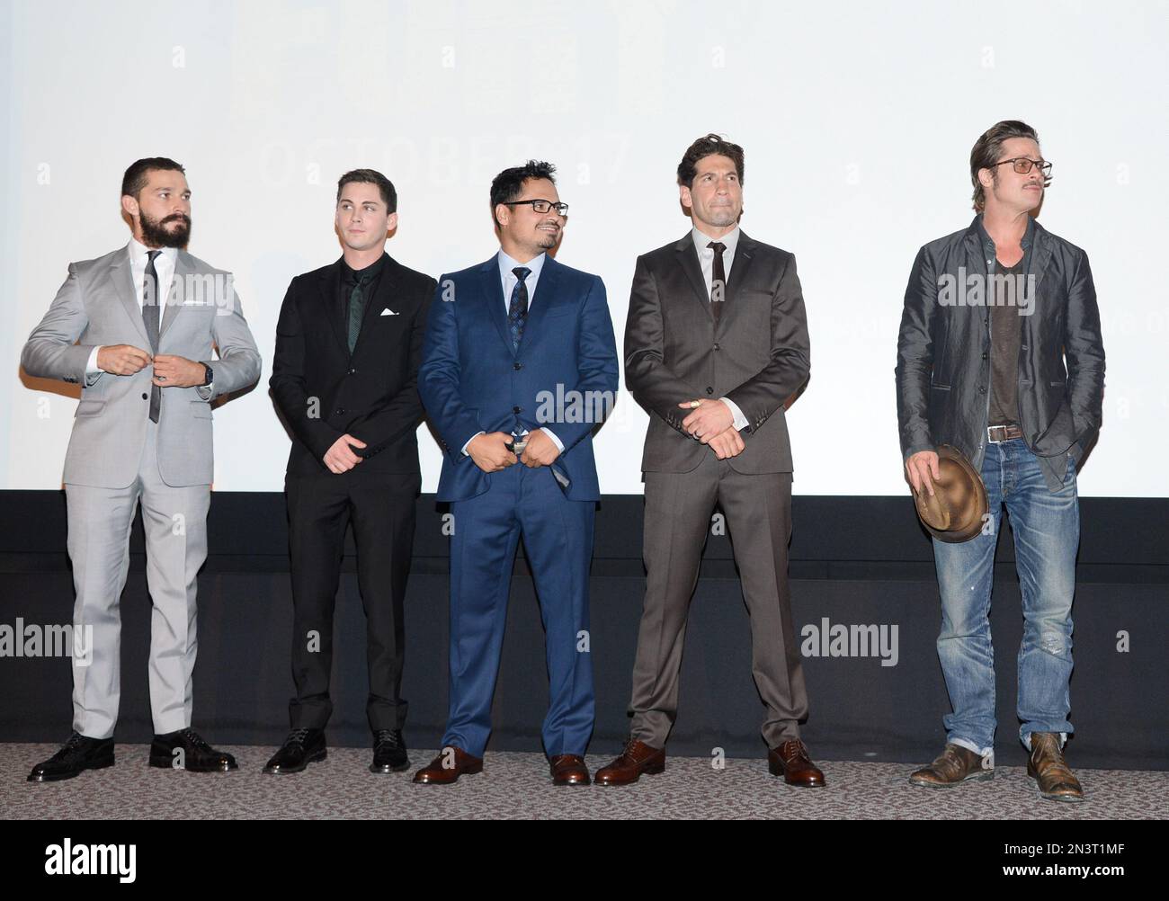 Cast members, from left, Shia LaBeouf, Logan Lerman, Michael Pena, Jon ...