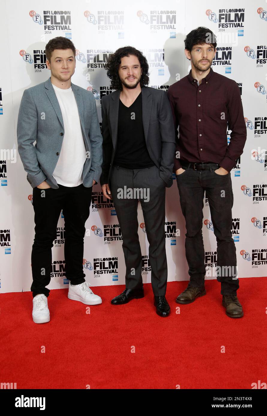 Actors Taron Egerton, Kit Harrington, and actor Colin Morgan pose for ...