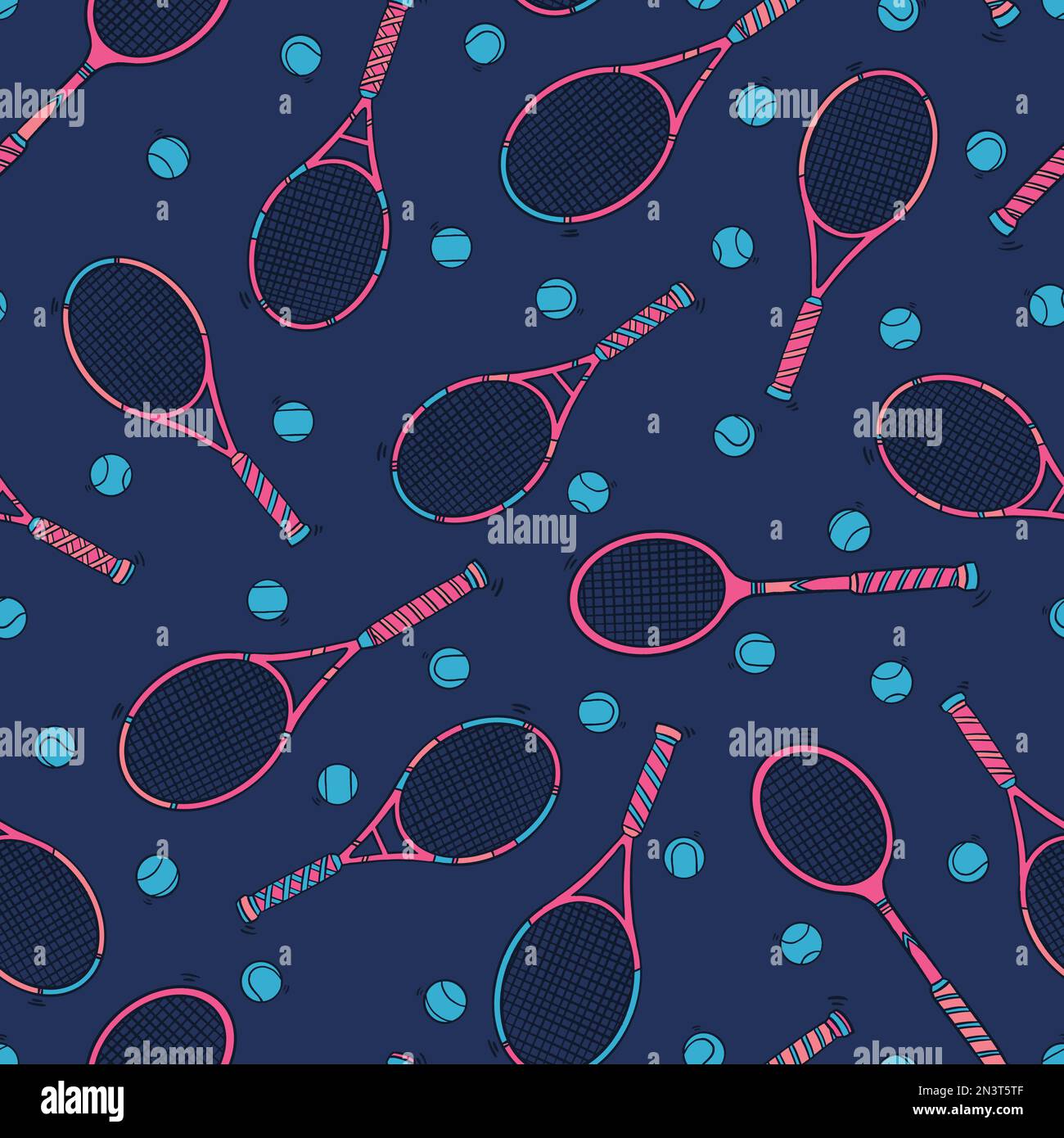 Tennis Racket Doodle Seamless Pattern Cartoon Illustration Vector