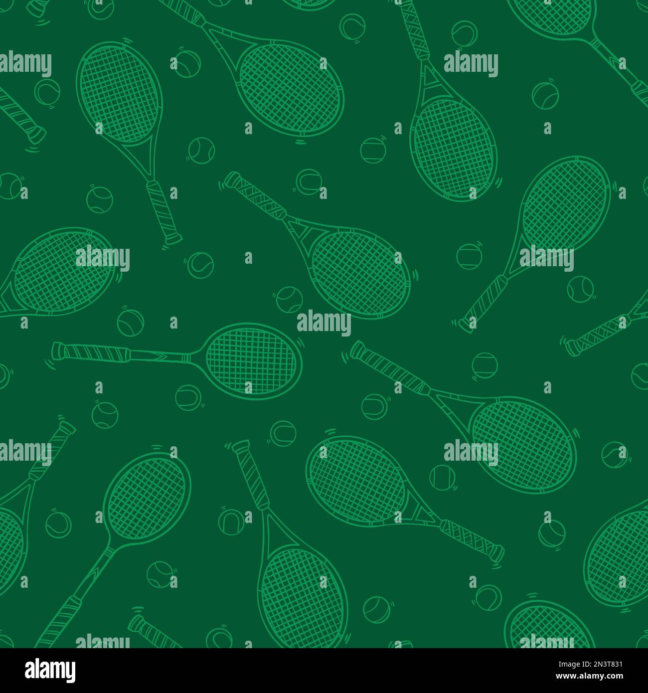Tennis Racket Doodle Seamless Pattern Cartoon Illustration Vector