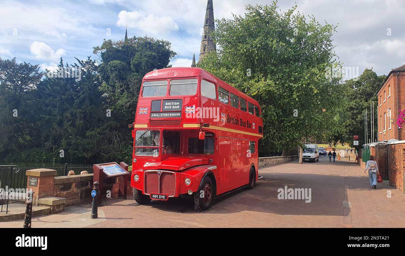 An old British Routemaster bus used as a mobile cafe captured in ...