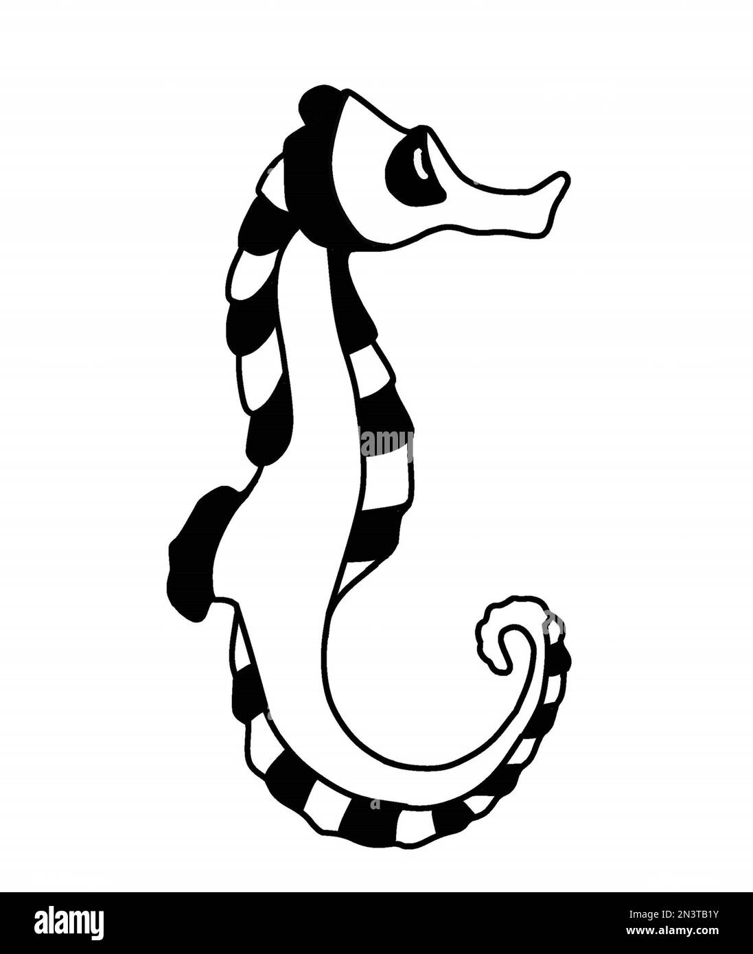 Illustration of a seahorse swirled with scales in black and white ...