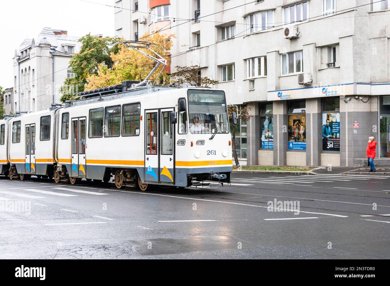 Tram in traffic. Public transport Bucharest, Romania, 2022 Stock Photo ...