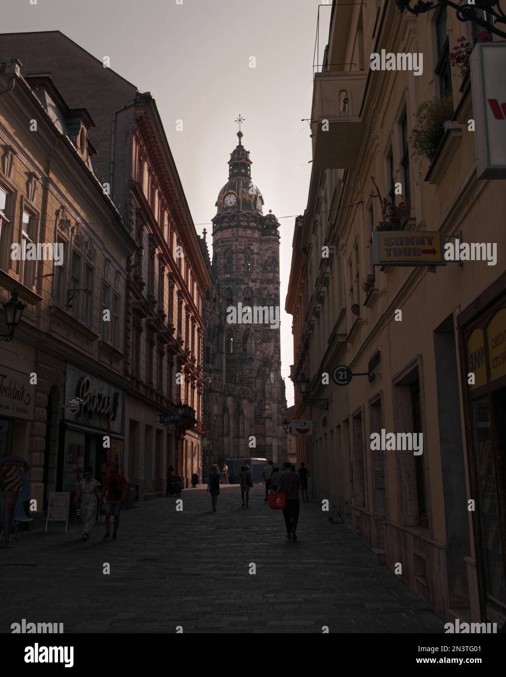 A vertical shot of a street leading to the Cathedral of St. Elizabeth ...
