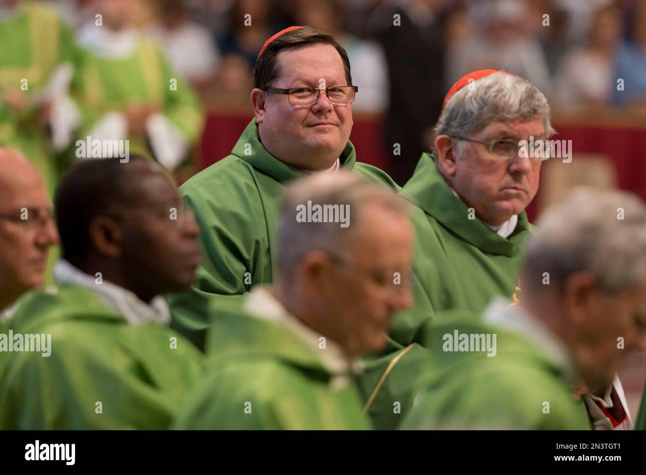 Cardinal Gerald Cyprien Lacroix, Archbishop di Quebec, center, attends ...