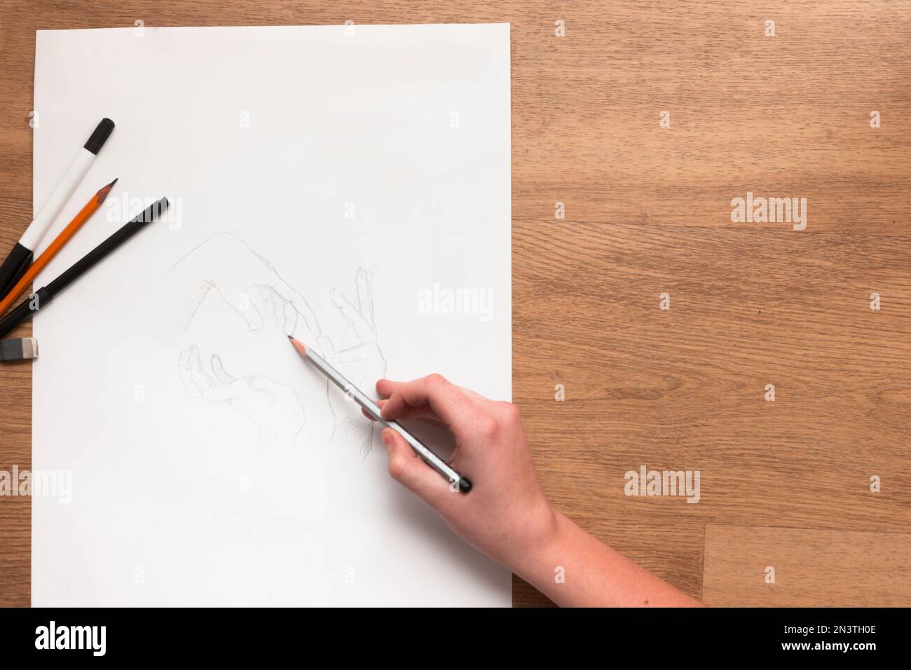 Drawing lesson flat lay. Painter draw sketch Stock Photo - Alamy
