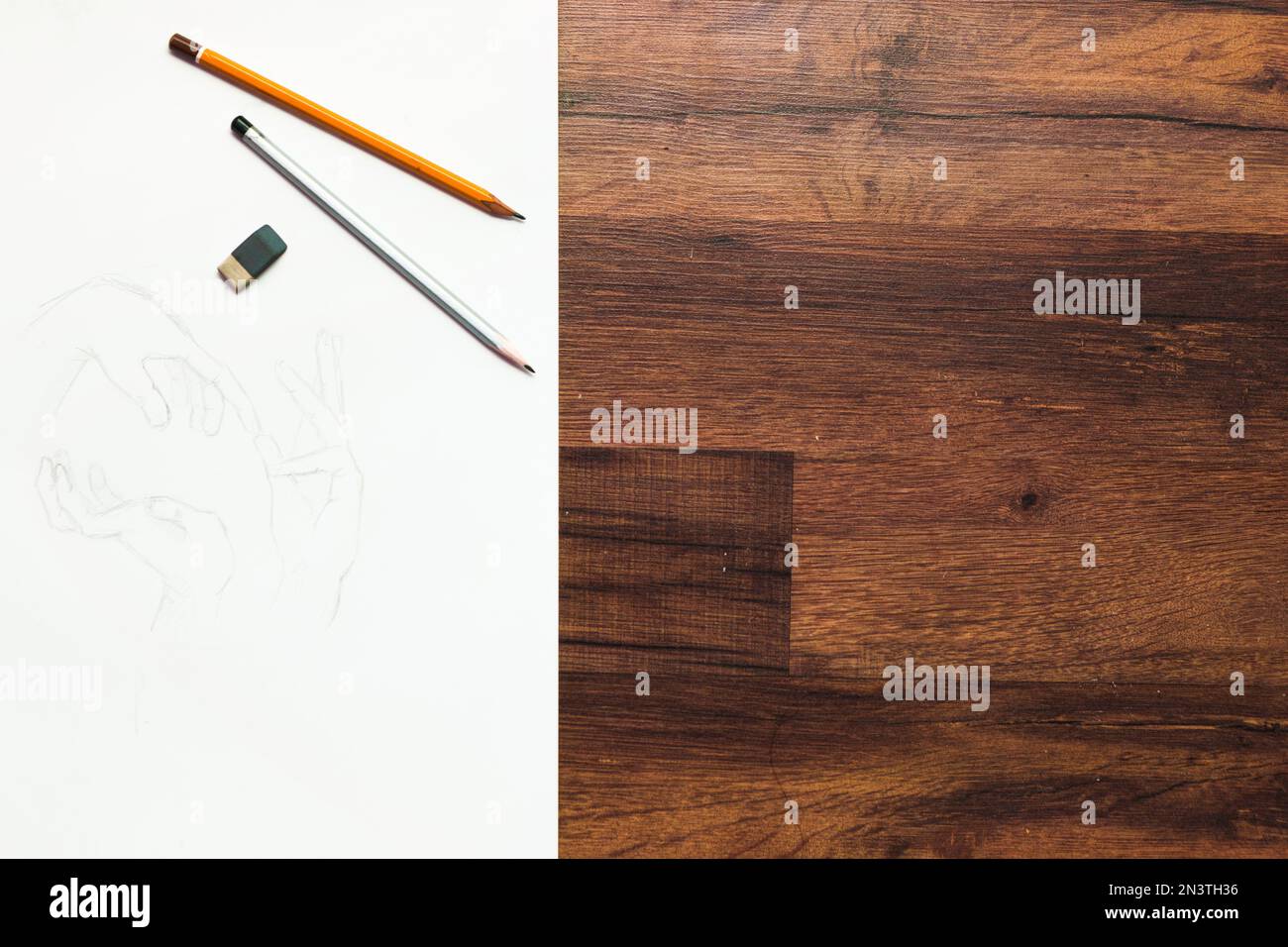 Sketch set top view. Painter workplace Stock Photo - Alamy