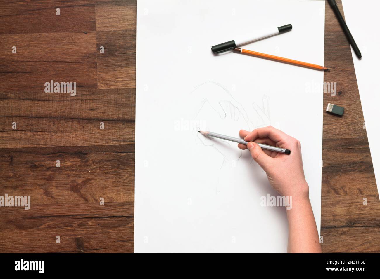 Crop unrecognizable artist drawing pencil hi-res stock photography and ...