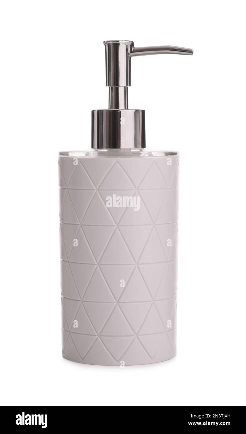 Stylish soap dispenser with pattern isolated on white Stock Photo - Alamy