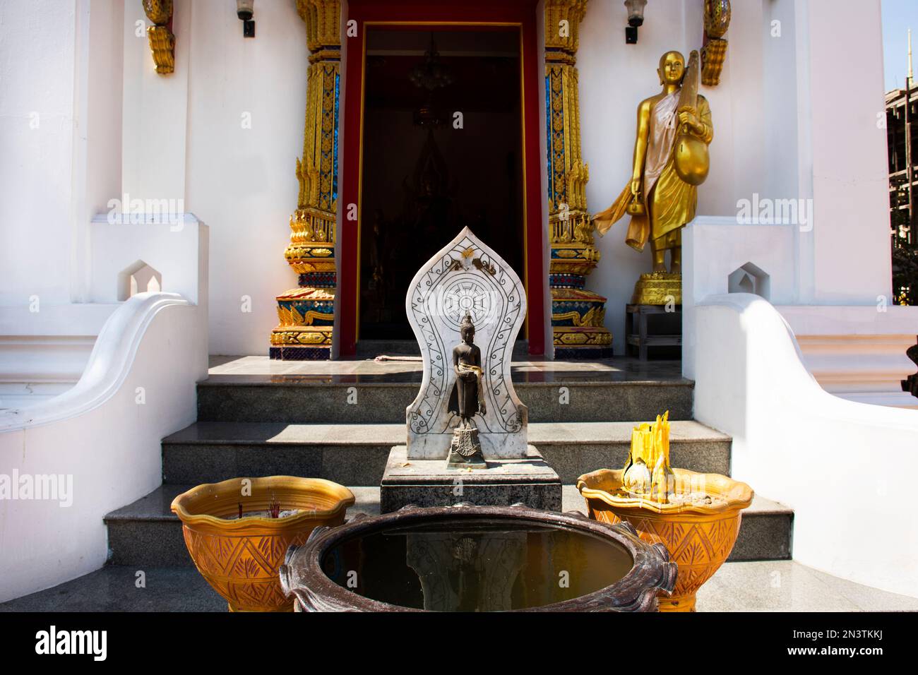 Ancient old ubosot ordination hall and antique stupa ruin chedi for ...