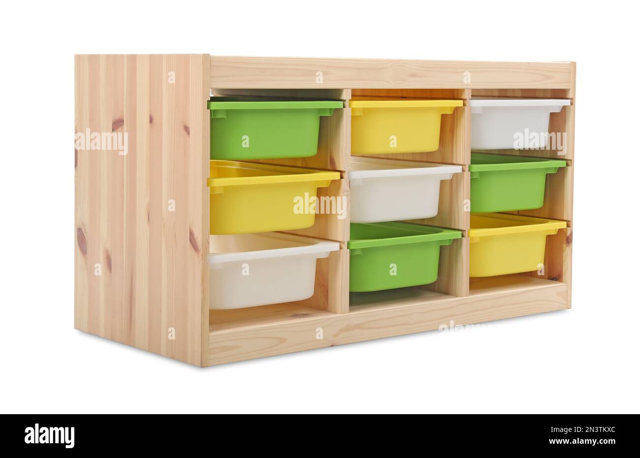 Empty wooden shelving unit isolated on white Stock Photo - Alamy