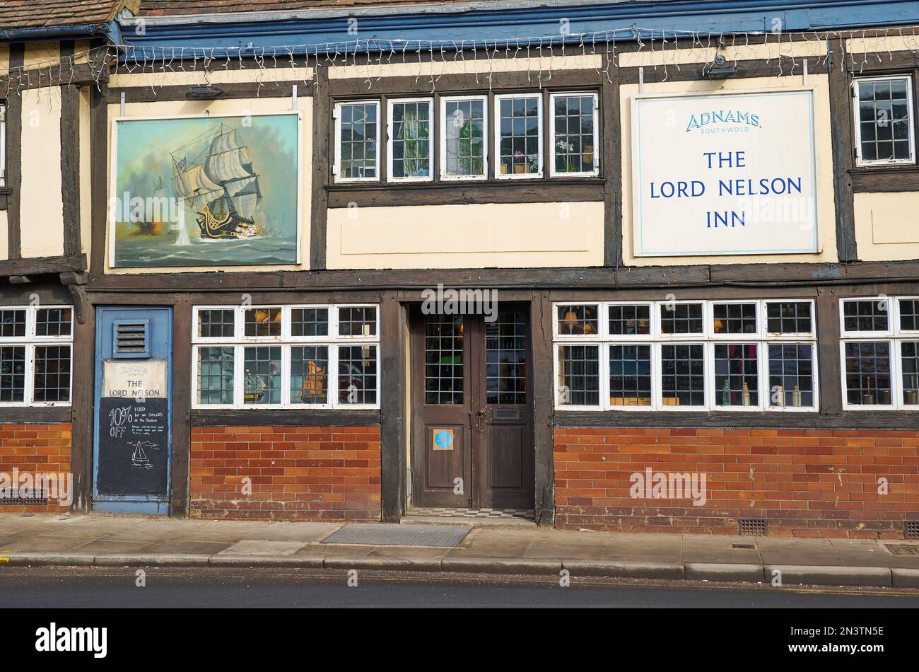 The Lord Nelson pub in Ipswich with a painting of HMS Victory as a pub ...