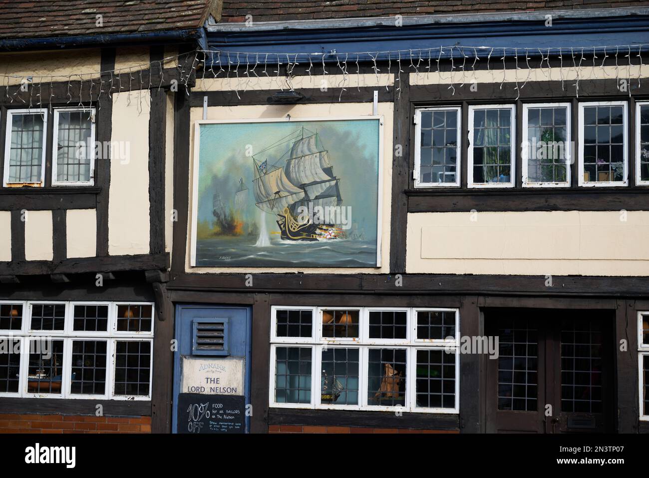 The Lord Nelson pub in Ipswich with a painting of HMS Victory as a pub ...