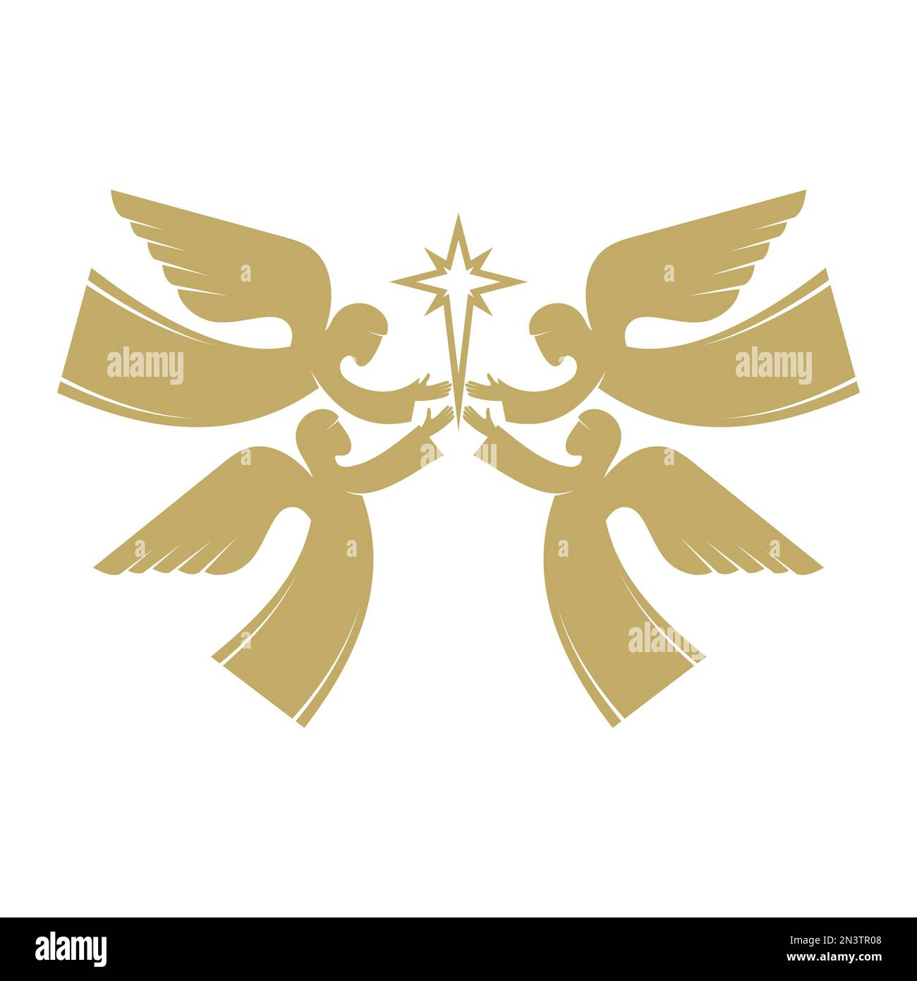 Vector illustration. Angels with the star of Bethlehem proclaim the ...