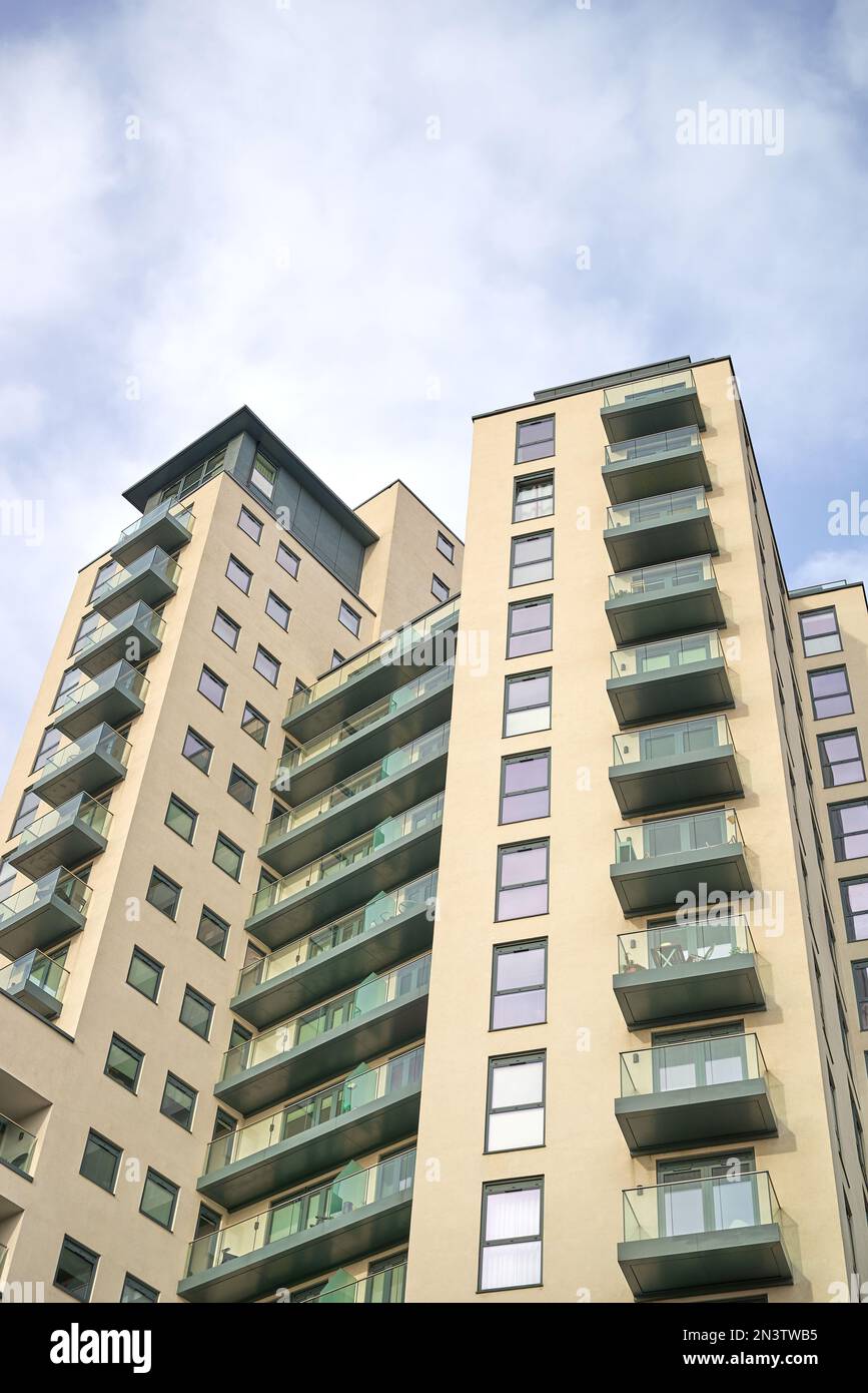 Tall apartment block overlooking Ipswich marina, Suffolk, UK Stock ...