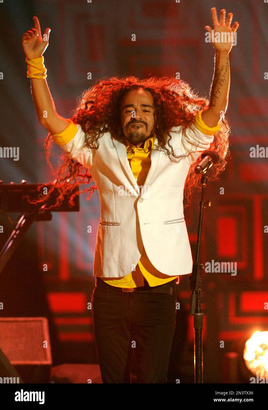 Ruben Albarran of the musical group Cafe Tacuba performs on stage at ...
