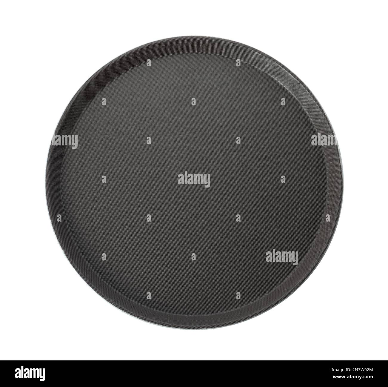 New black serving tray isolated on white, top view Stock Photo - Alamy