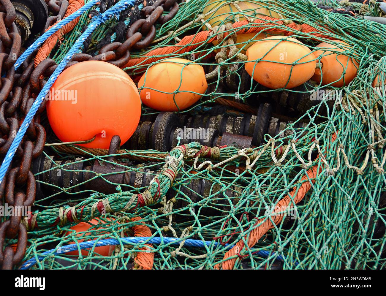 Fishing nets, buoys and chains, Baltic Sea, Germany Stock Photo - Alamy