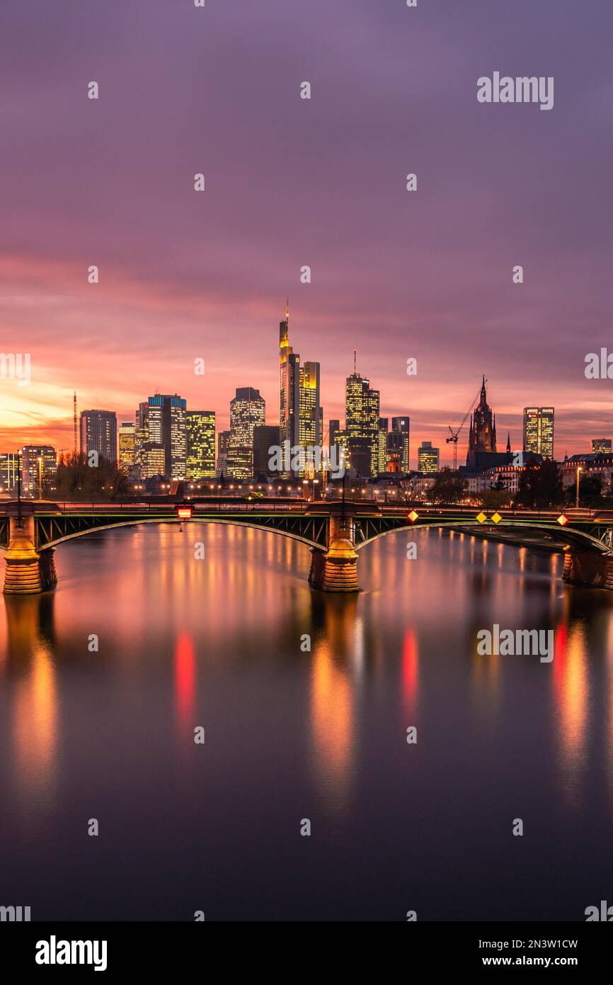 View from the Floeserbruecke over the river Main, the Ignatz-Bubis ...