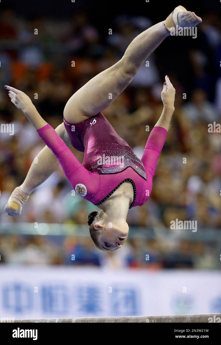 Russias Aliya Mustafina Performs On The Balance Beam During The Women
