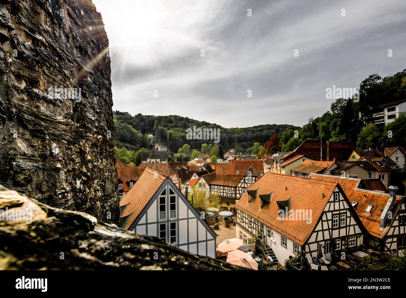 Old town with Eppstein castle, half-timbered houses, Eppstein, Hesse ...
