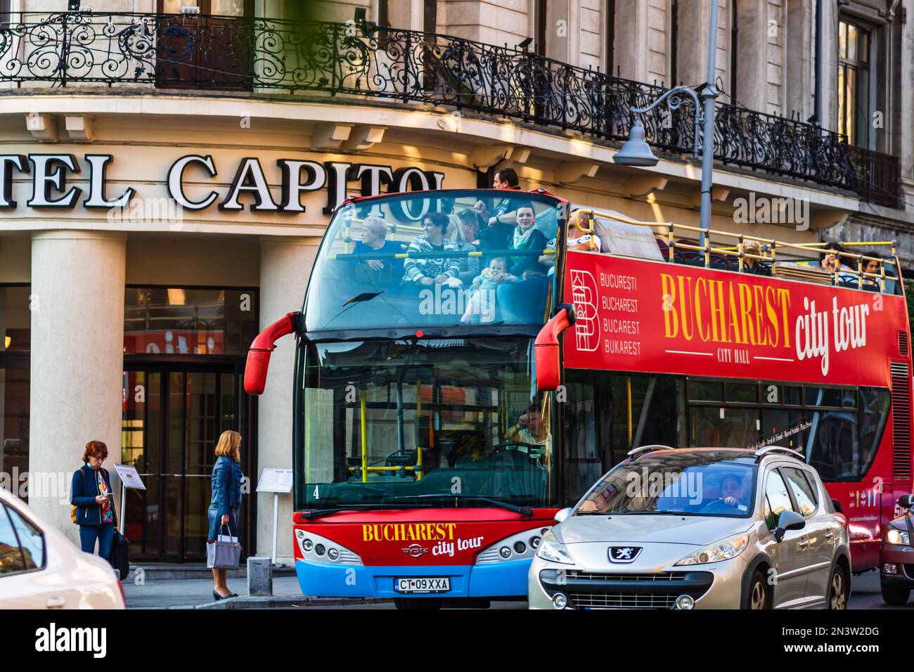Tourist double decker red bus. Bucharest City Tour Bus. Bucharest ...