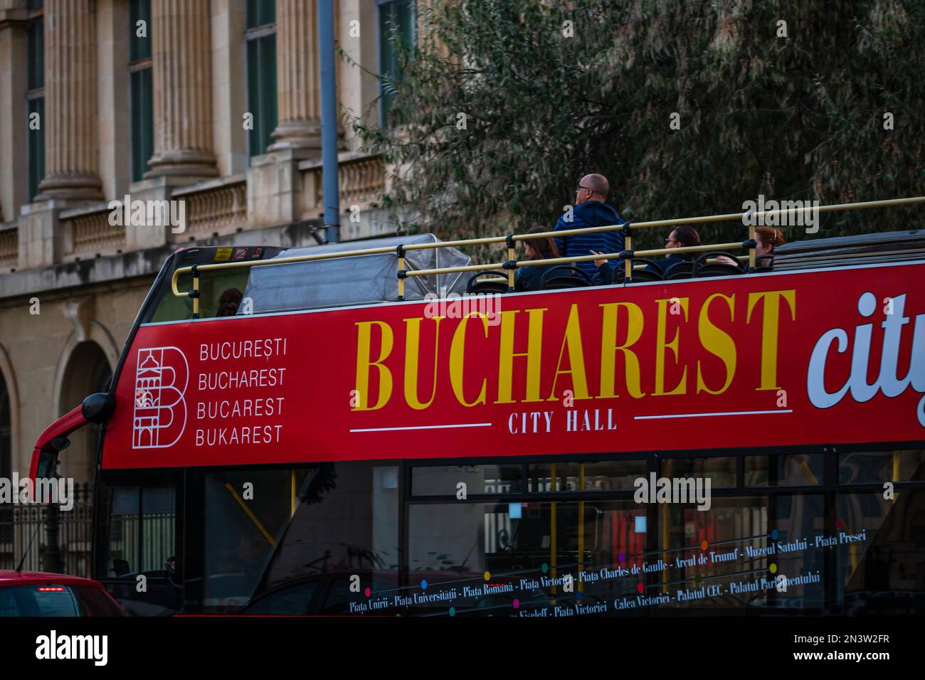 Tourist double decker red bus. Bucharest City Tour Bus. Bucharest ...