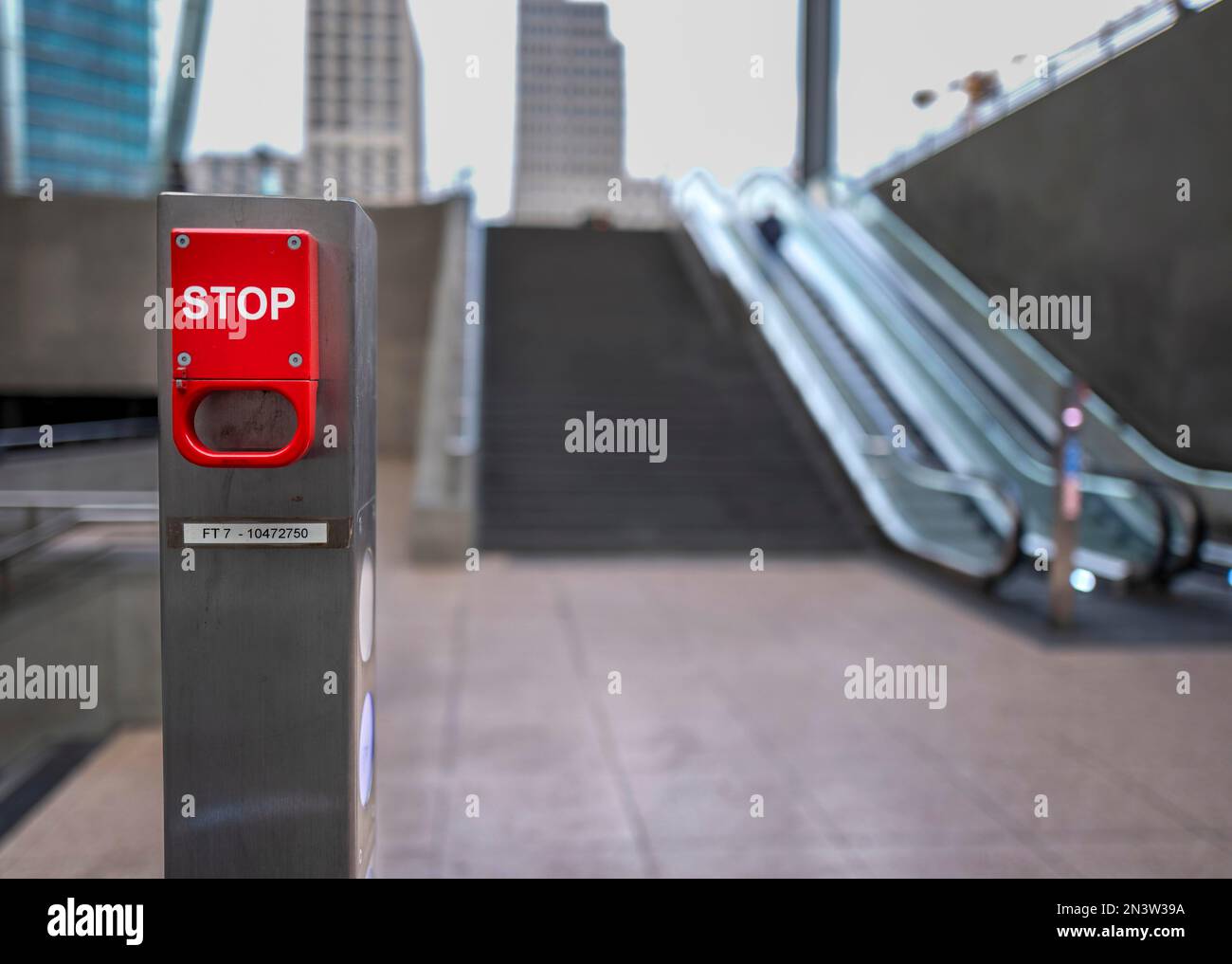 Emergency switch to stop the escalator at Potsdamer Platz station ...