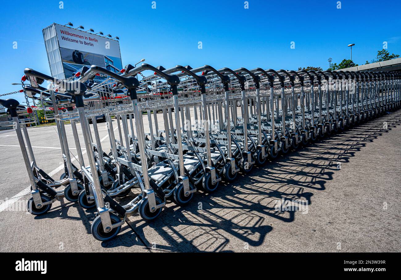 Row of luggage trolleys at the old Tegel Airport, Berlin, Germany Stock ...