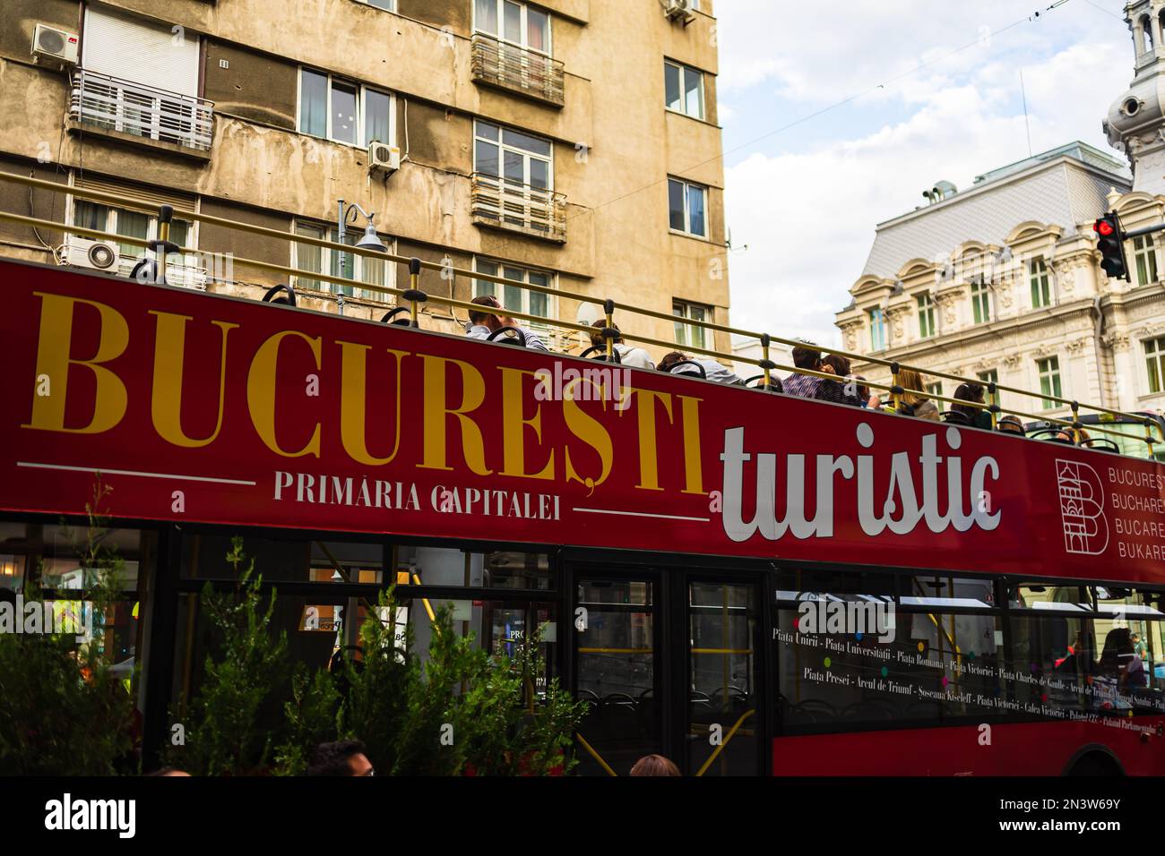 Tourist double decker red bus. Bucharest City Tour Bus. Bucharest ...