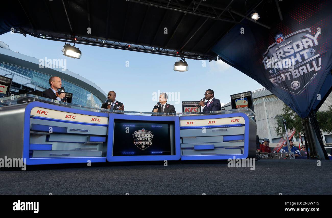 The NFL Network announcers conduct their show outside of NRG Stadium ...