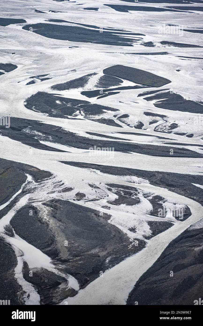 Alluvial land, river meanders, Dimonarhellir, Suourland, Iceland Stock ...
