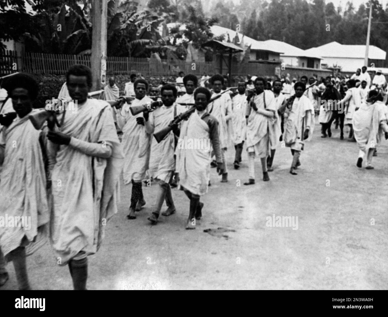 Legionaries of Dejazmach Hapte Mikael, an Abyssinian general, marching ...