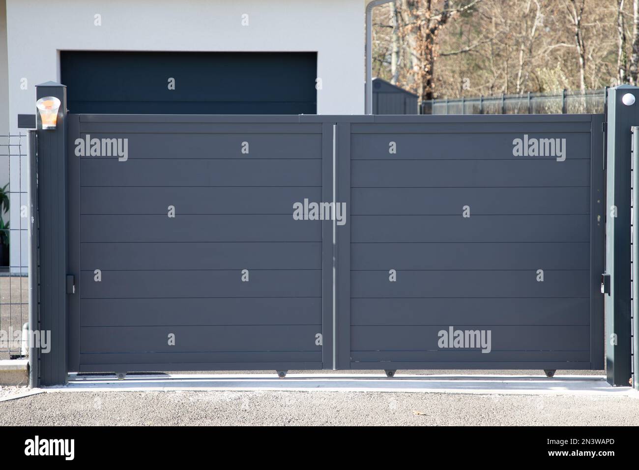 Aluminum design grey metal double gate of modern suburb house entrance ...