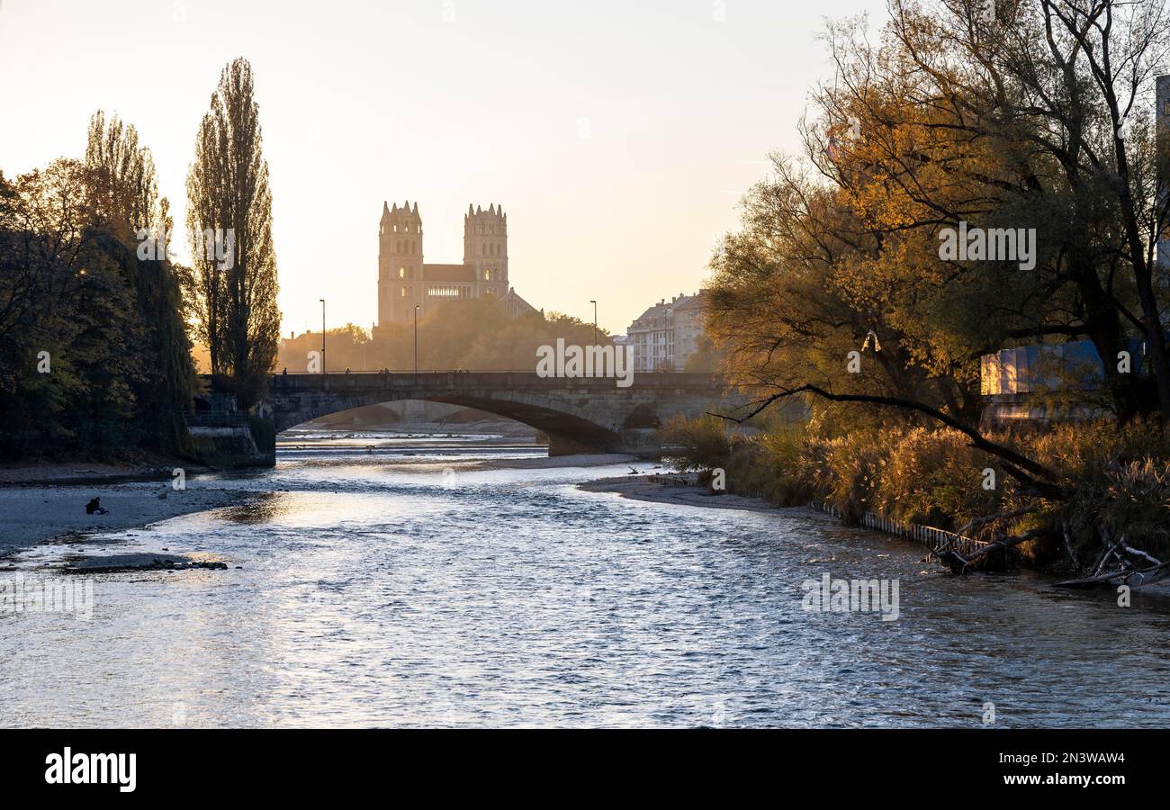 Church of St. Maximilian, view over Isar with Reichenbach Bridge ...