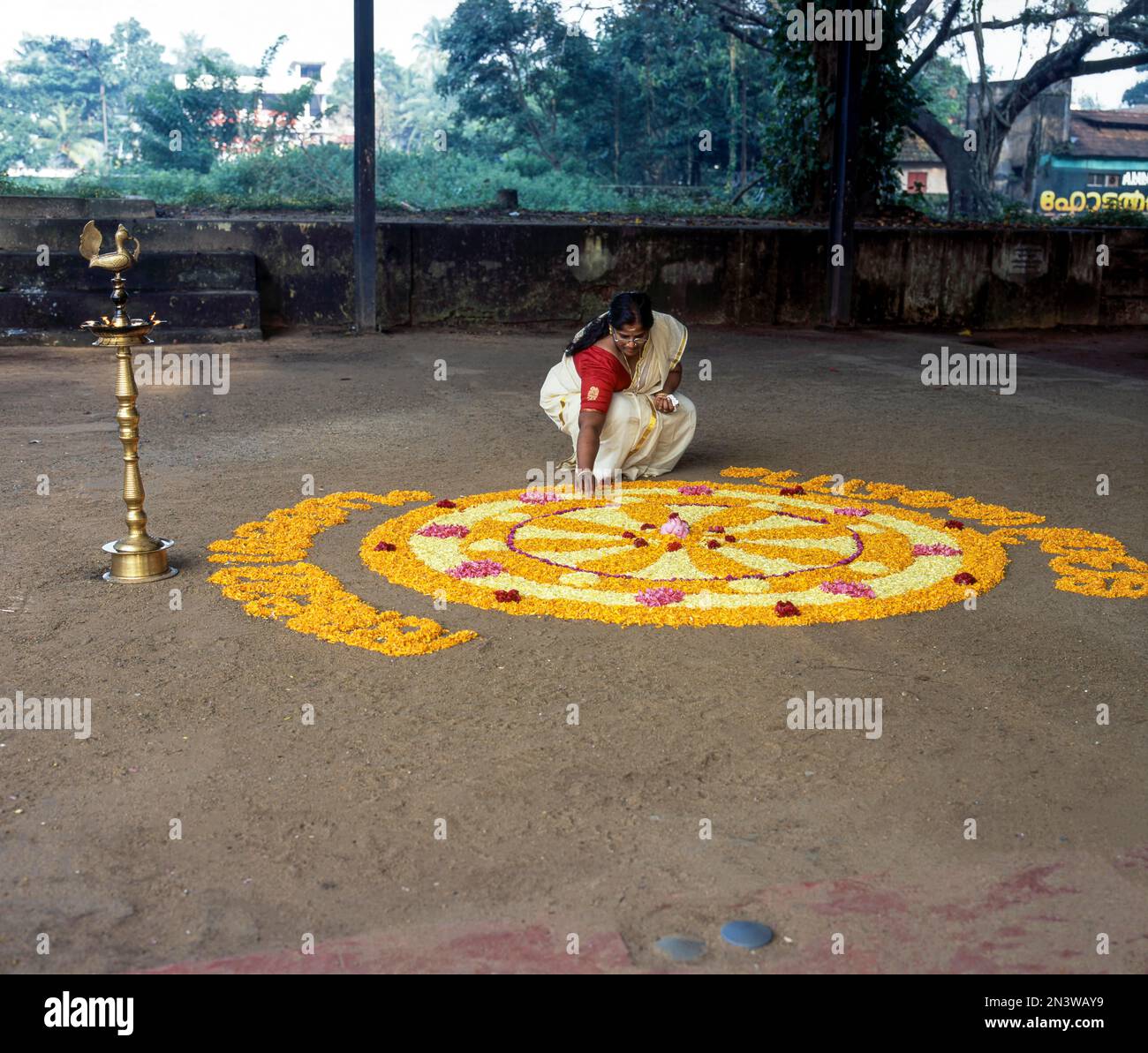 Aththapoovu or Floral decoration during Onam festival in front of ...