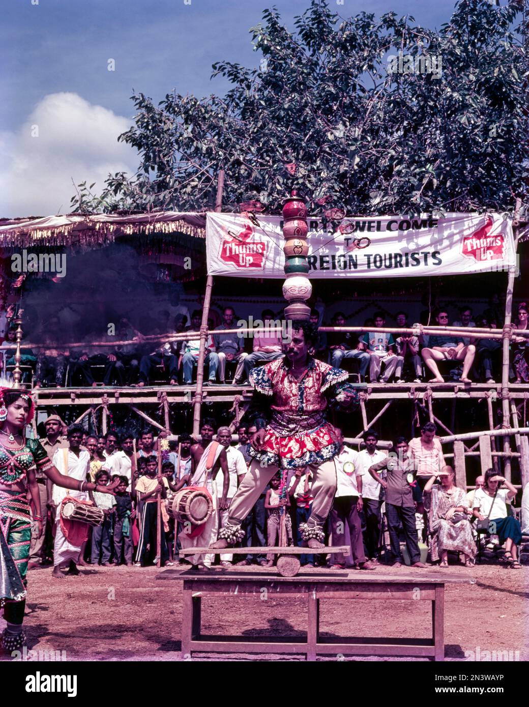Karagam, folk dancer balancing six pots on head in Madurai, Tamil Nadu ...