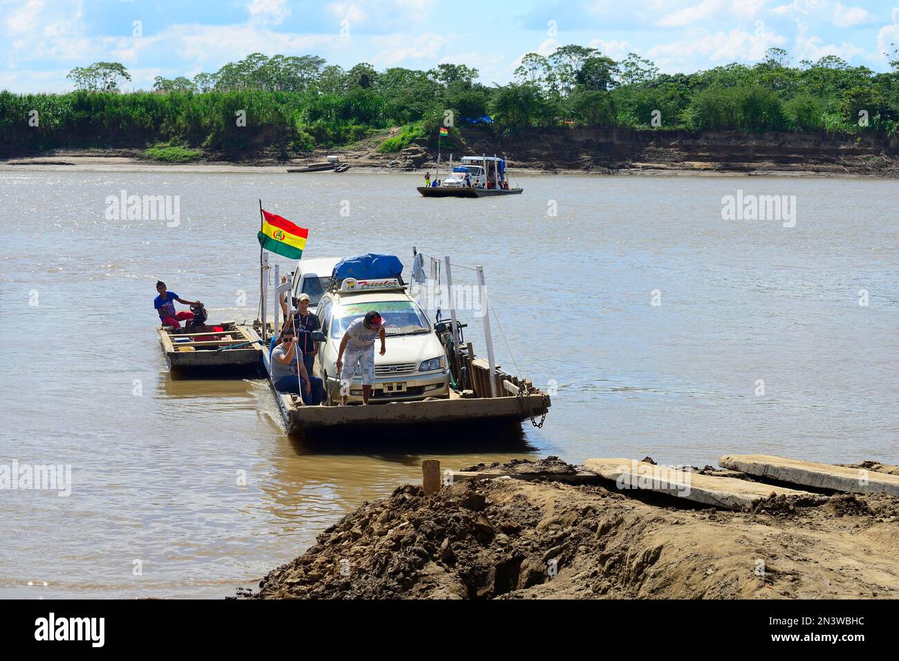 Simple ferry across the Rio Mamore, near Trinidad, Department of Beni ...