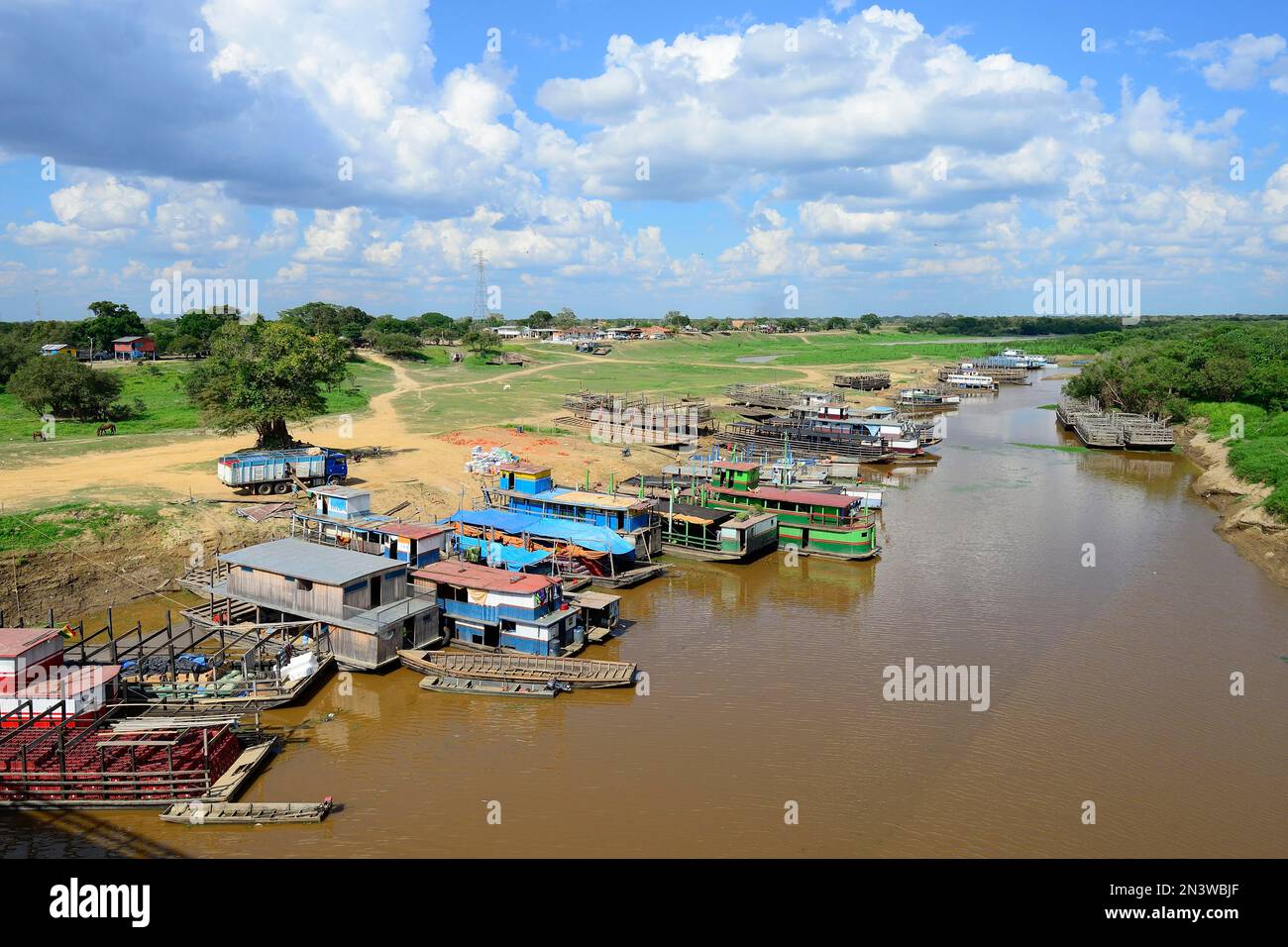 River barge on the banks of the Rio Mamore, near Trinidad, Department of Beni, Bolivia Stock ...