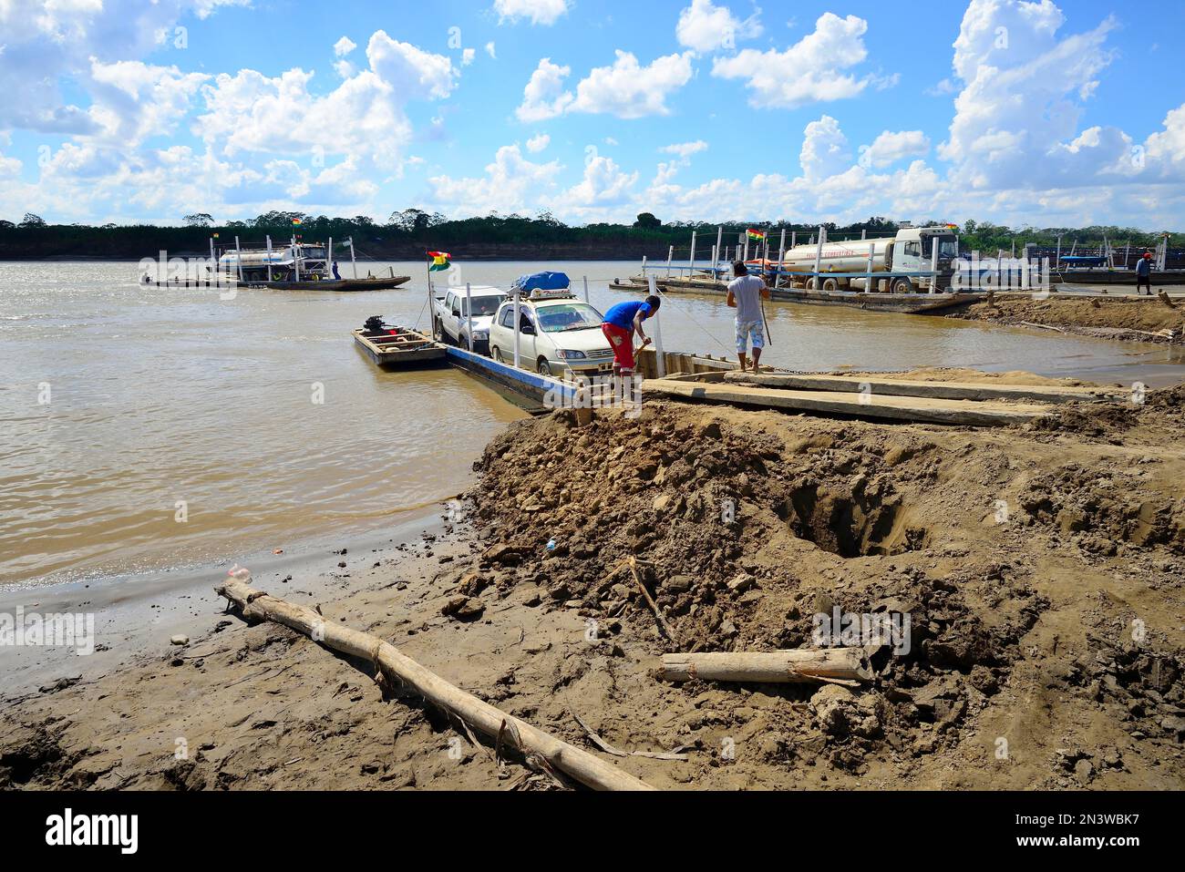 Simple ferry across the Rio Mamore, near Trinidad, Department of Beni ...